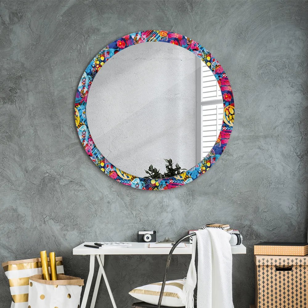 Kulaté dekorativní zrcadlo Barevné čmáraní fi 90 cm