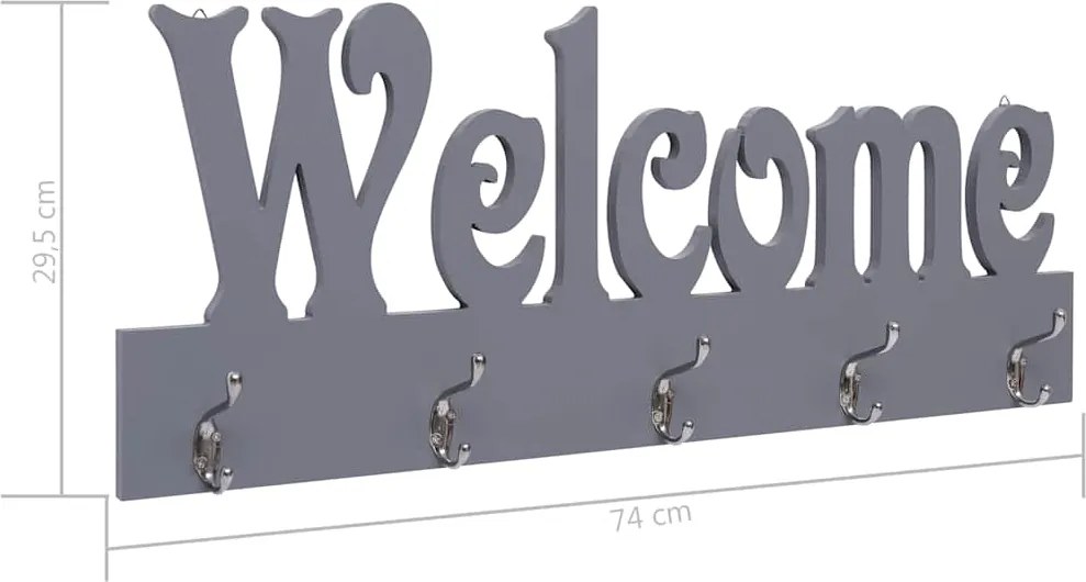 Nástěnný věšák WELCOME šedý 74 x 29,5 cm 284248