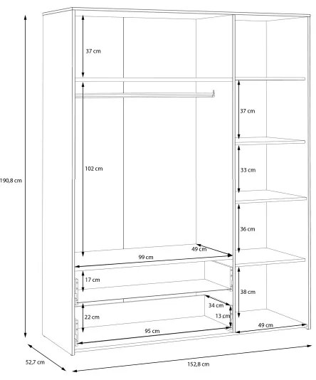 Šatní skříň URO 152x190 cm dub artisan/bílá