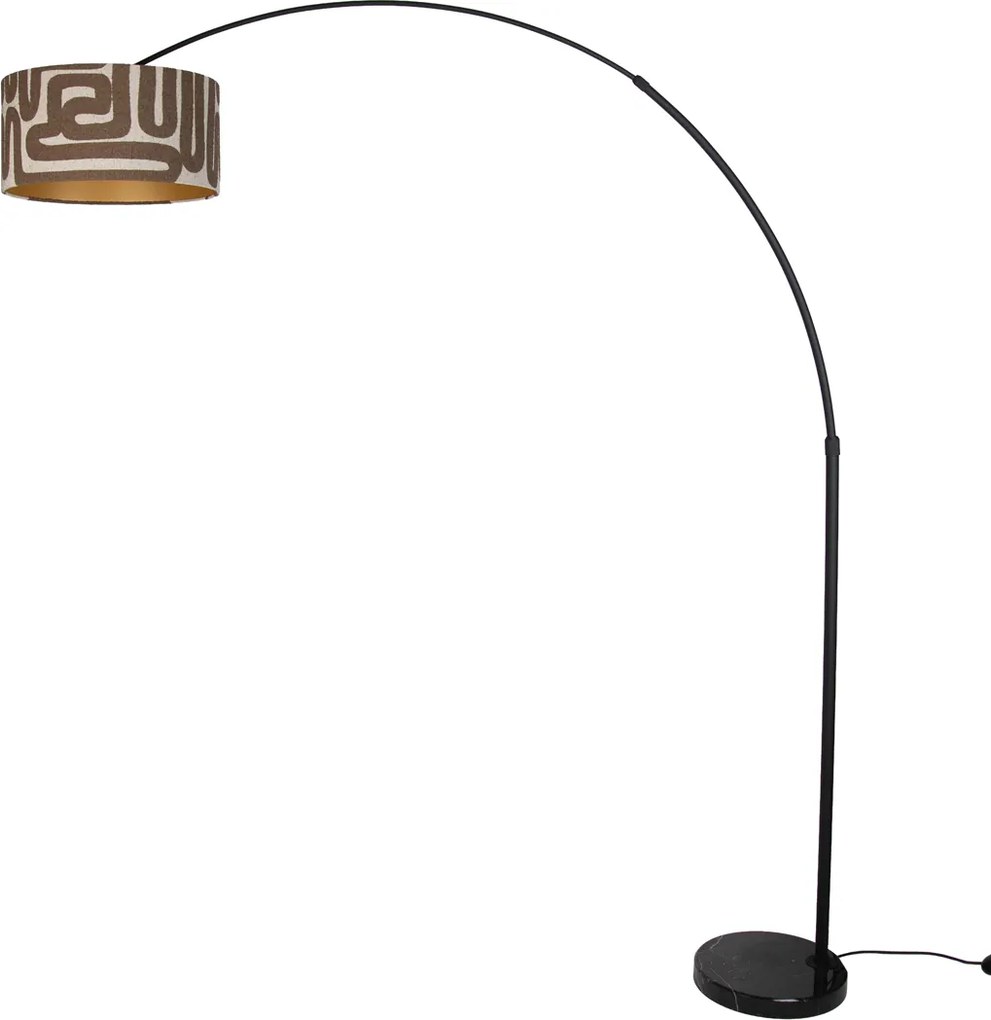 Stojací lampa černá s hnědým a béžovým pruhovaným stínidlem 50 cm - XXL