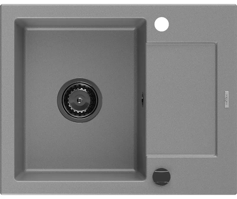 Mexen Enzo, granitový dřez 576x465x174 mm, 1-komorový, šedá s černým sifonem, 6506571005-71-B
