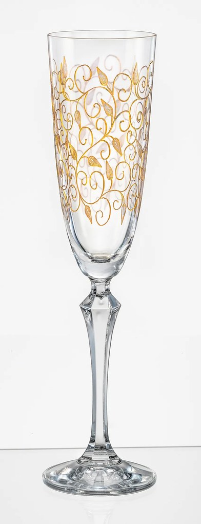 Crystalex - Bohemia Crystal Sklenice na šampaňské Elisabeth Leaves Gold 200 ml, 6 ks