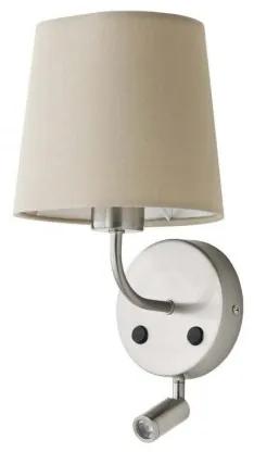 Redo Nástěnná LED lampa Piccadilly 1xE27 + LED 3W Barva: Saténový nikl, Barva stínidla: béžová