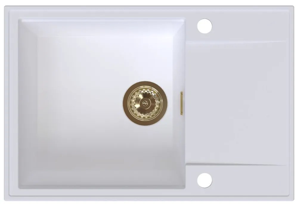 Sink Quality Sink55, kuchyňský granitový dřez 680x460x215 mm + zlatý sifon, bílá, SKQ-SINK.W.1KDO.XG