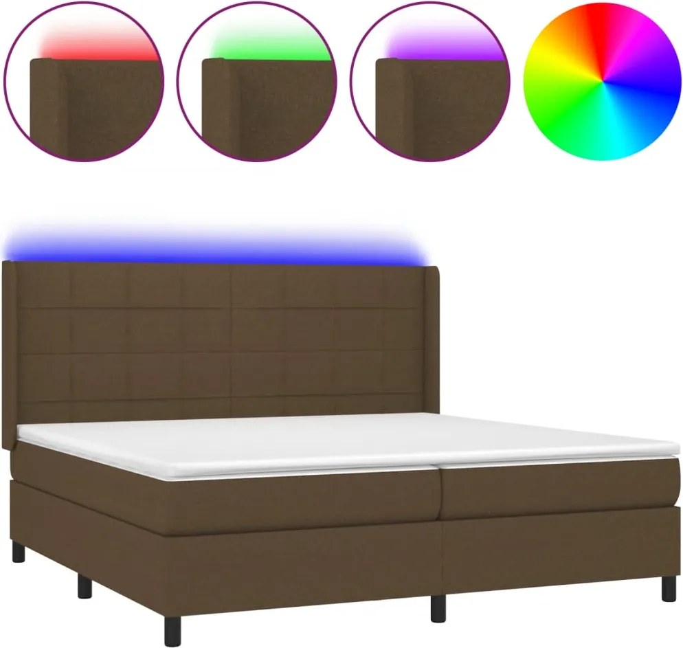 Box spring postel s matrací a LED tmavě hnědá 200x200 cm textil 3138344