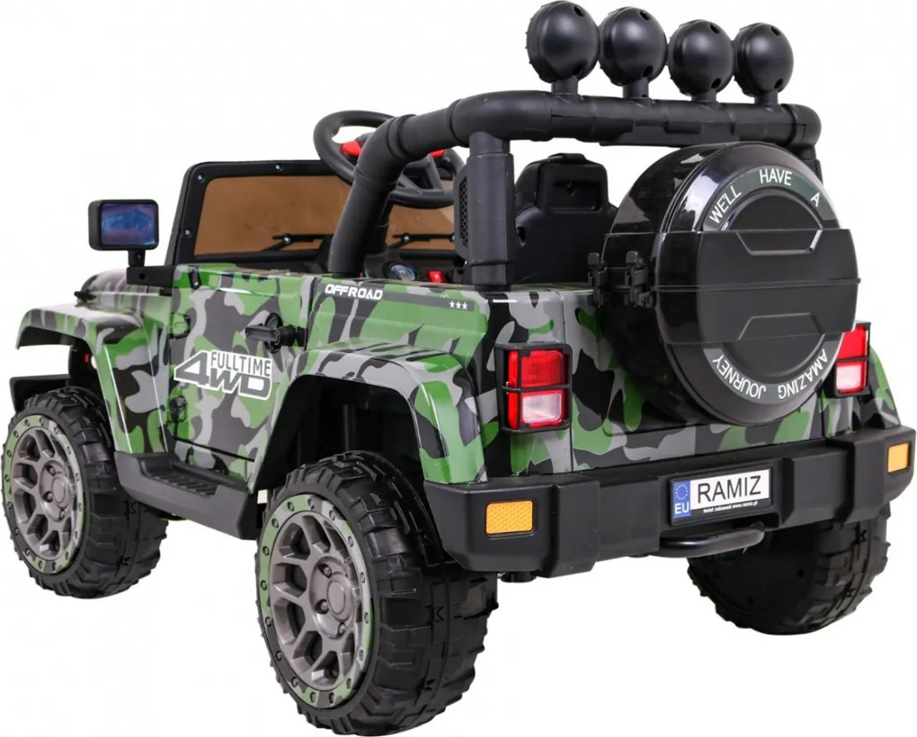 Ramiz Dětské terénní auto Full Time 4WD maskáčové na dálkové ovládání + pohon 4x4 + LED audio + úložný prostor
