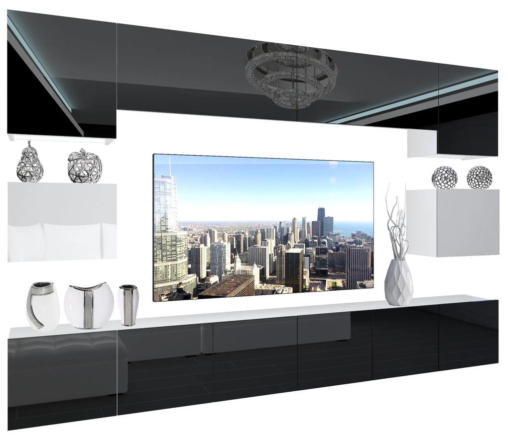 Obývací stěna Belini Premium Full Version  černý lesk + LED osvětlení Nexum 37
