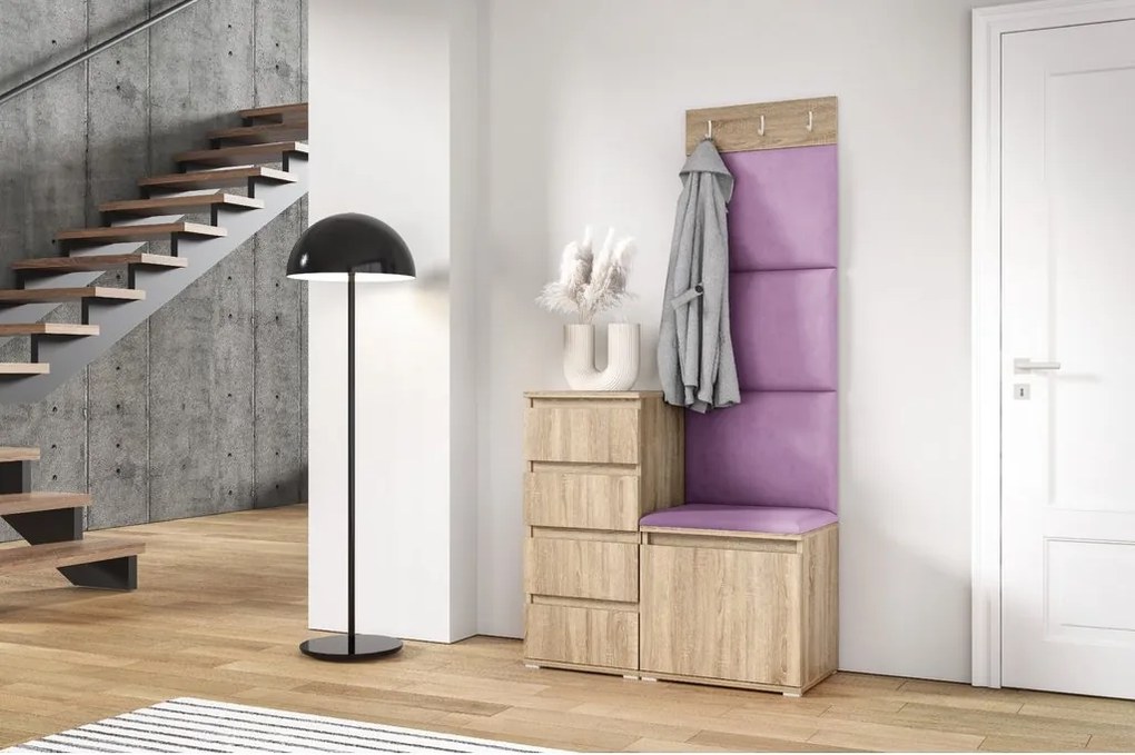 Eka Předsíňová stěna s čalouněnými panely Trinity 36 - Sonoma / Fialová 2311