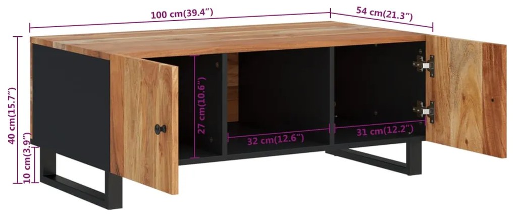 Konferenční stolek 100 x 54 x 40 cm masivní akácie a kompozit - Default Title