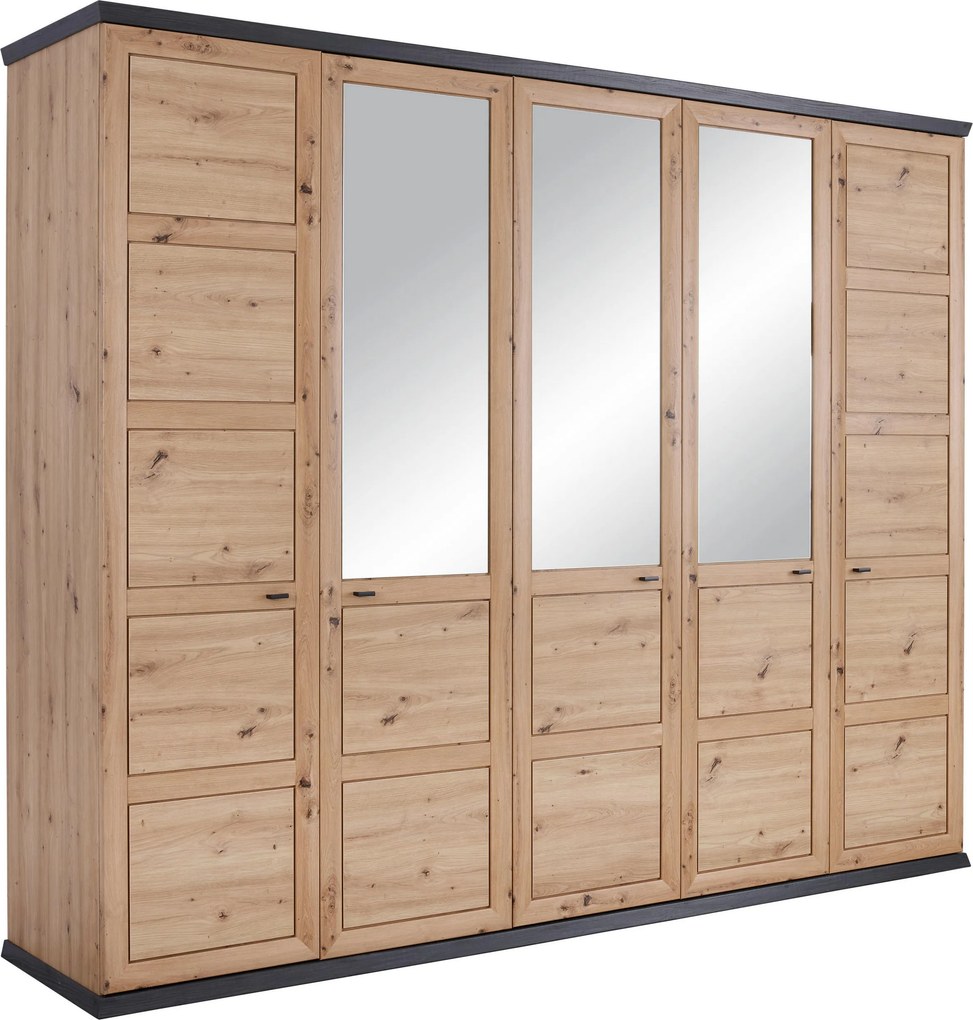 XXXLutz ŠATNÍ SKŘÍŇ SE ZRCADLEM, tmavě šedá, dub artisan, 255/209/60 cm Hom`in - Šatní skříně - 000003002933