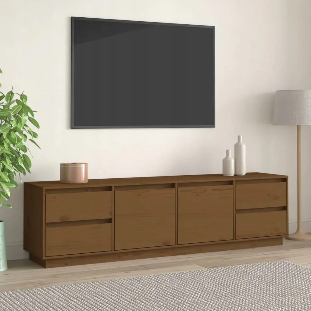 Tv Skříňka Šedá 176X37X47,5 Cm Masivní Borové Dřevo medová hnědá