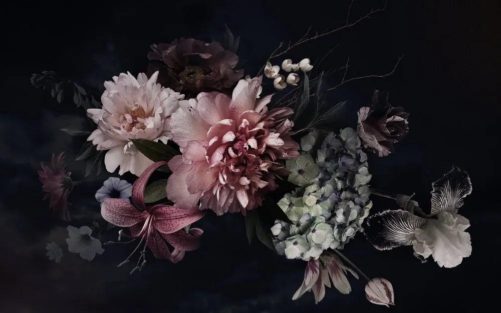 Vícedílný obraz Květiny Ve Stylu Vintage Na Tmavém Pozadí Nedostatek Nedostatek Plátno Canvas 120x75