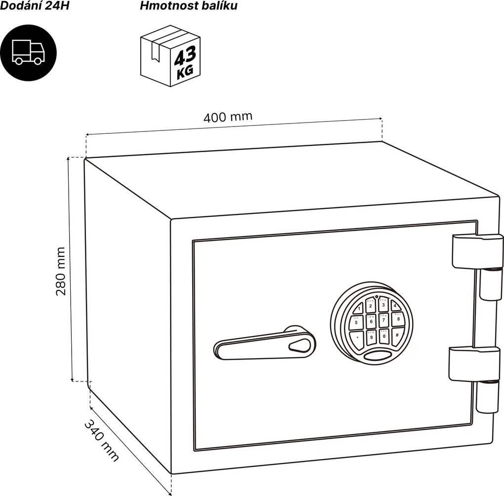 Trezor S2 bezpečnostní, ohnivzdorný, elektronický na kód, na dokumenty, 400x280x340 mm: EDGAR