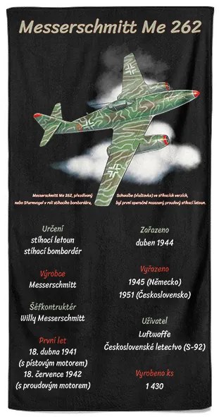 Osuška Messerschmitt Me 262 (Velikost osušky: 100x170cm)