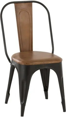 Černá kovová židle  Bistro s koženým sedákem - 48*54*93cm J-Line