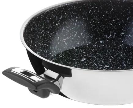 KOLIMAX - české nerezové nádobí Pánev s rukojetí a úchytem, se skleněnou poklicí KOLIMAX CERAMMAX PRO COMFORT - granit černá, vysoká, 26 cm