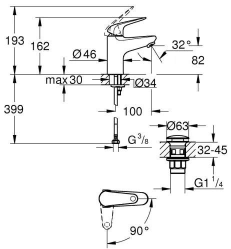 GROHE 24323001 - Umyvadlová baterie SWIFT DN 15 lesklý chrom