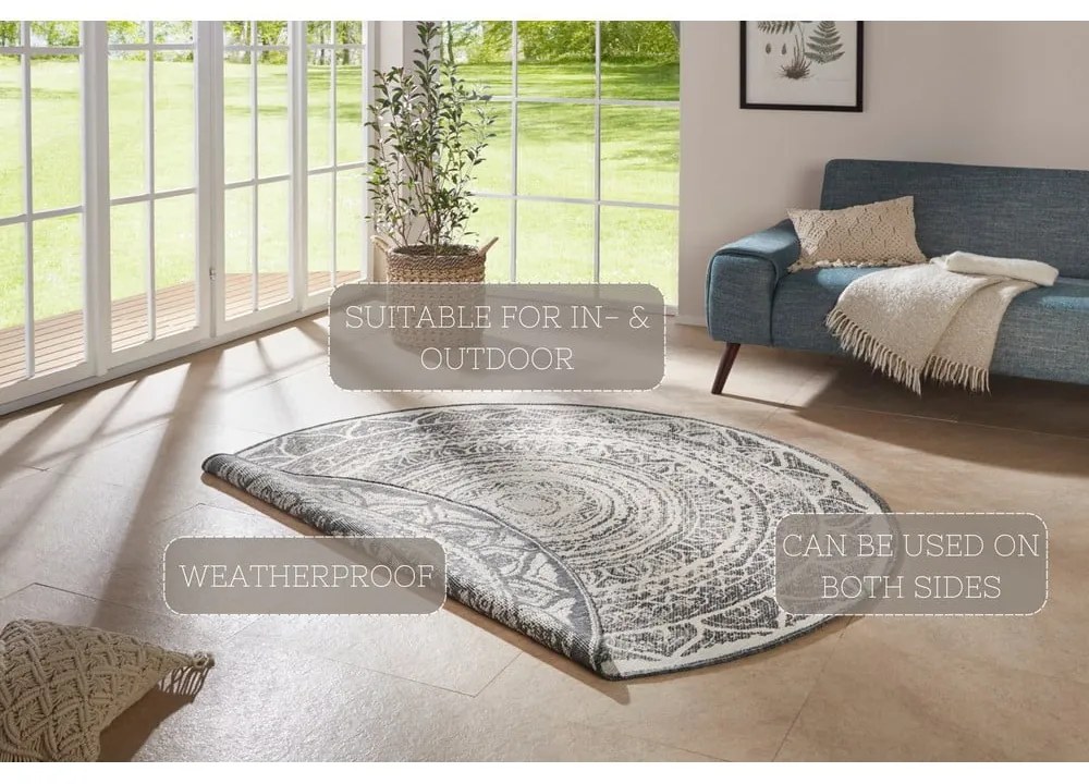 Šedo-krémový venkovní koberec NORTHRUGS Siruma, ø 140 cm