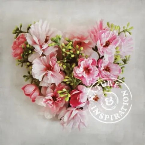 ART-STYLE Obrázek 30x30, srdce, bílo-růžové růže, rám bílý s patinou