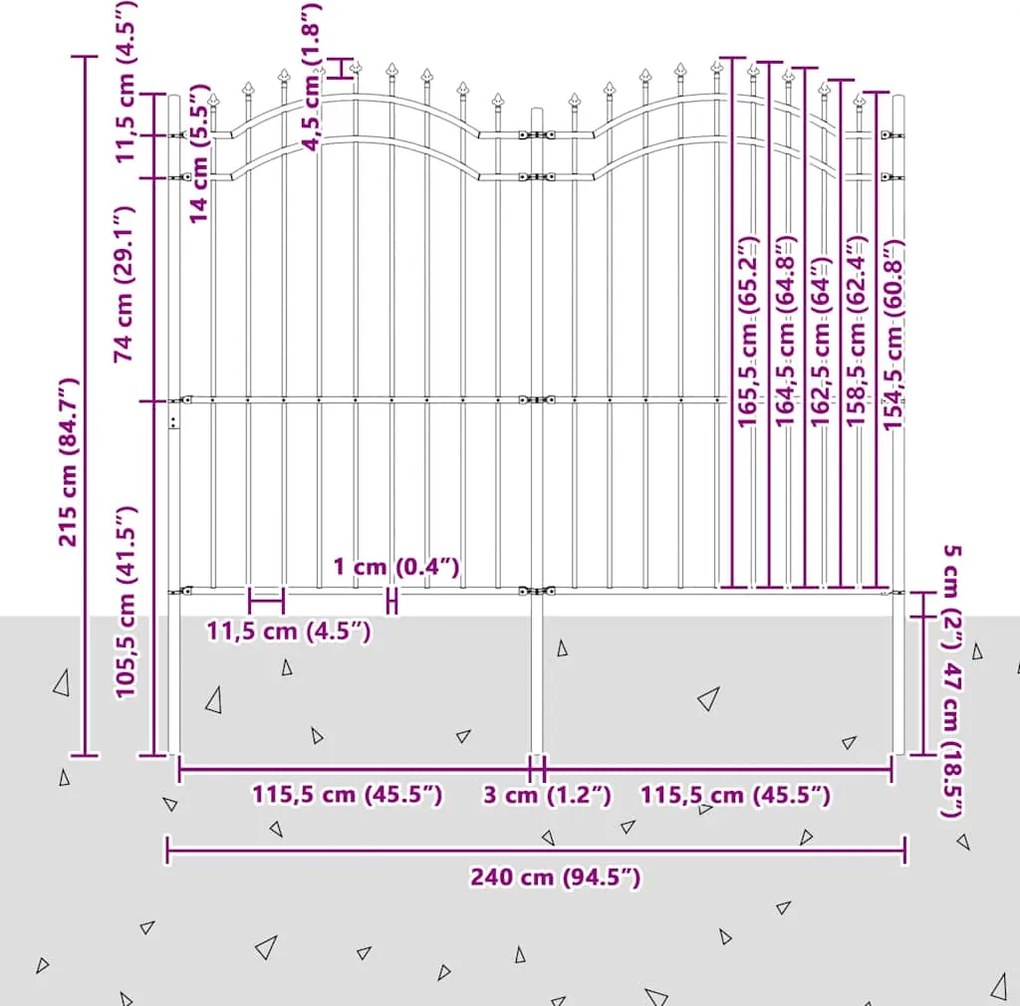 Zahradní plot Woerden s kopím nahoře černý 240 x 175 cm ocelový 151083