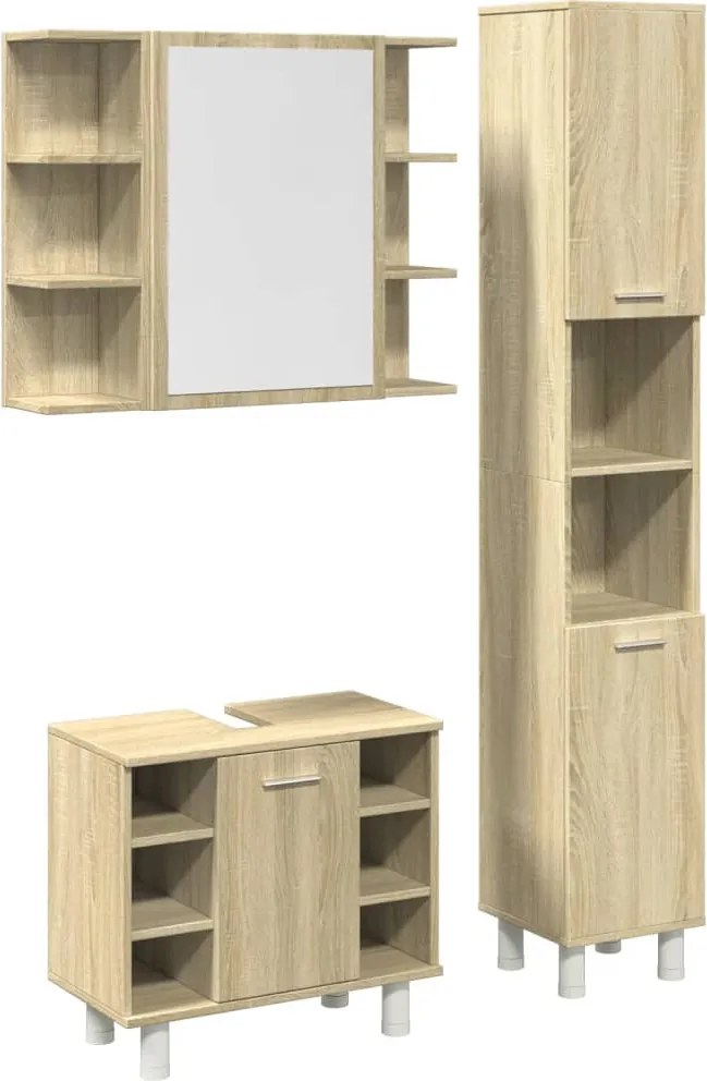 3dílný set koupelnového nábytku dub sonoma kompozitní dřevo 3324976