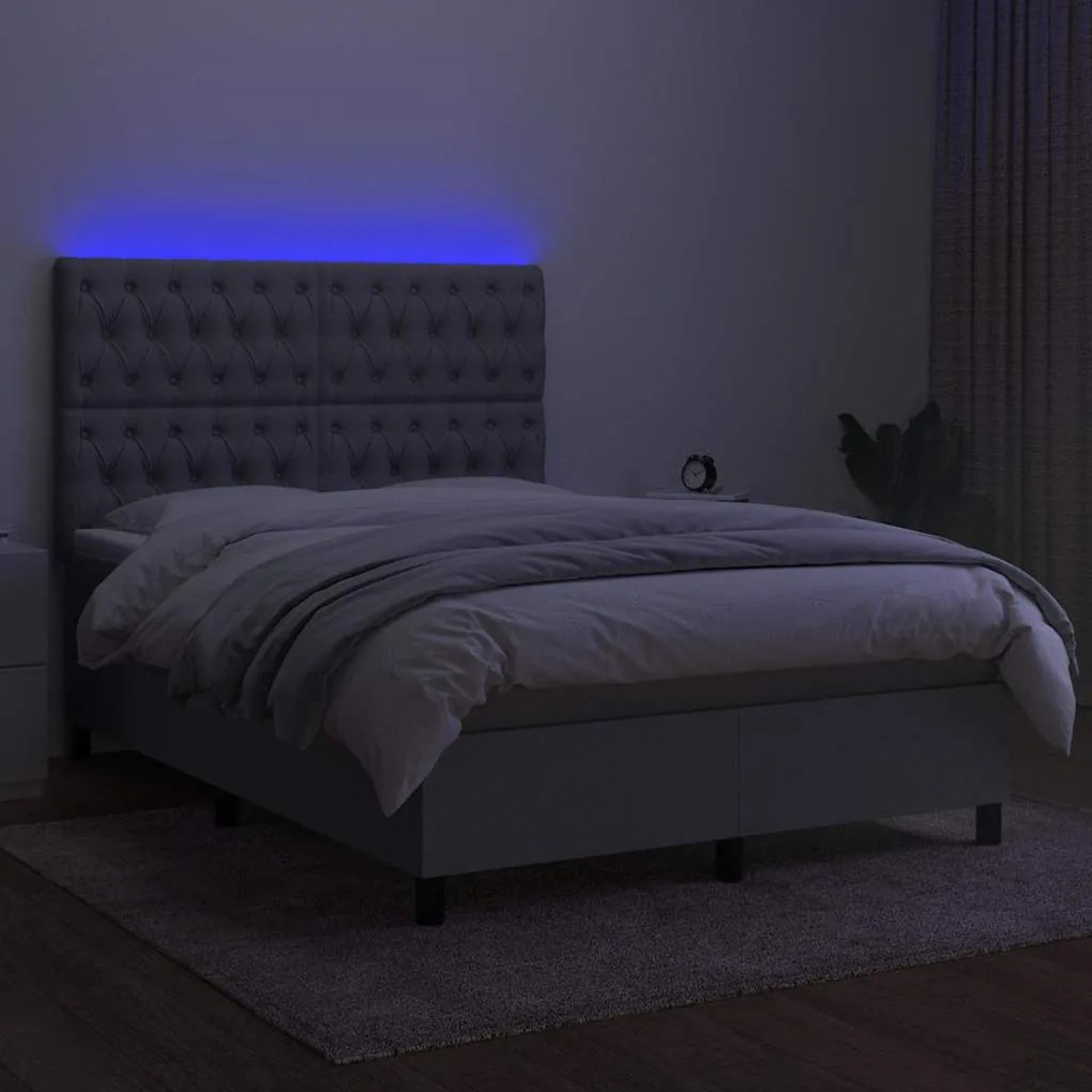 Box spring postel s matrací a LED světle šedá 140x200 cm textil 3135117