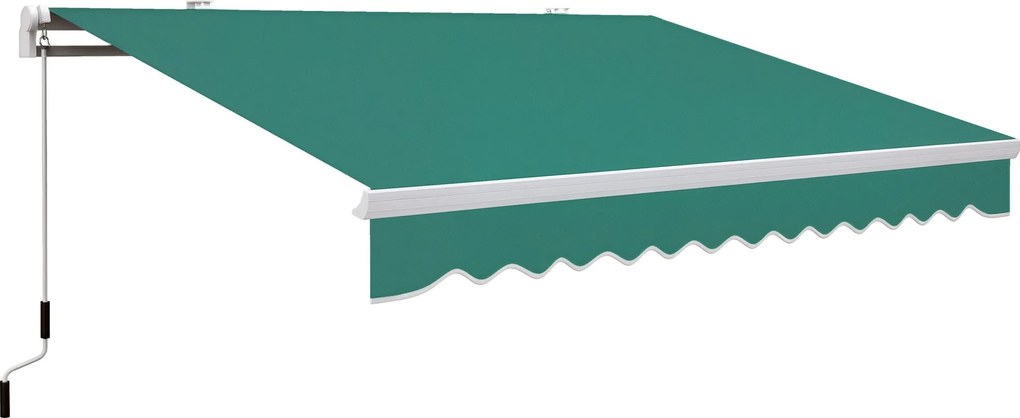 Outsunny Ručně Sklopná Markýza 395x245 cm Balkonová Markýza s Voděodolným a Anti-UV Kovovým Kličkovým Mechanismem pro Zahradní Terasu a Okna Zelená |