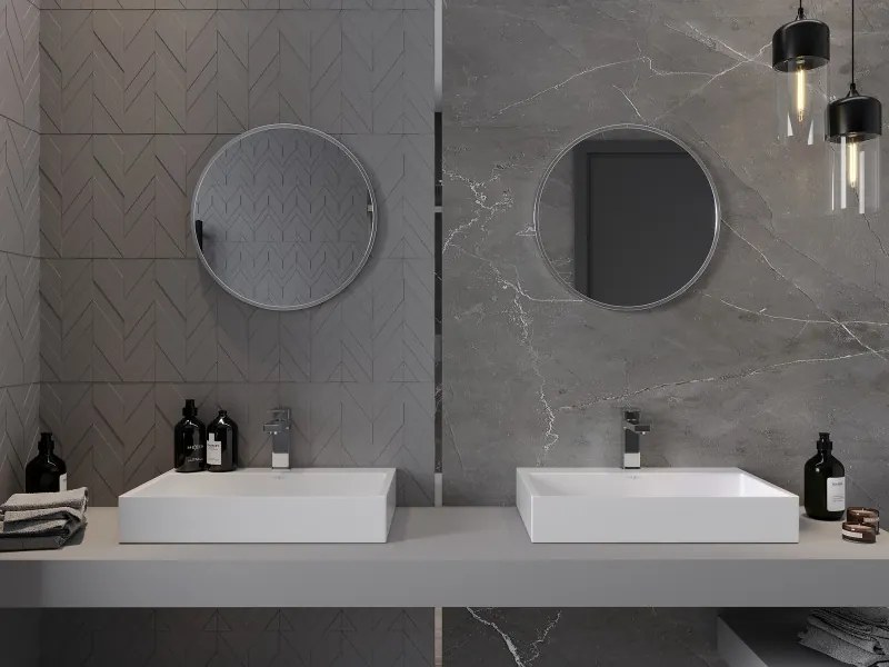 Mexen Loft, kulaté koupelnové zrcadlo 30 cm, barva rámu broušená ocel, 9850-030-030-000-10