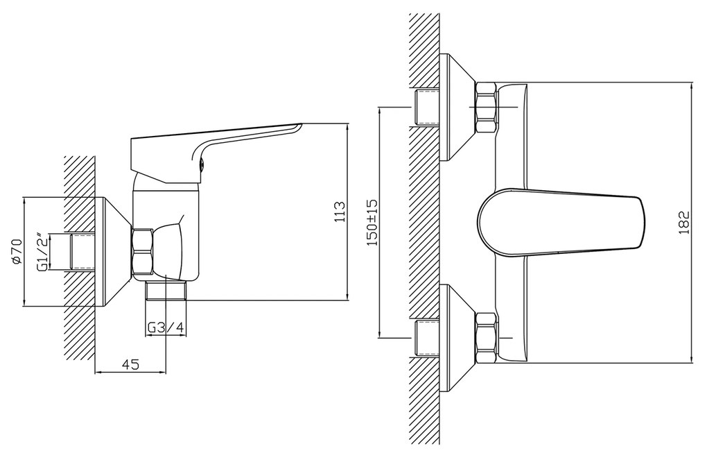 Aqualine LOTTA nástěnná dřezová baterie 3/4", bez ramínka, černá mat - LT641B