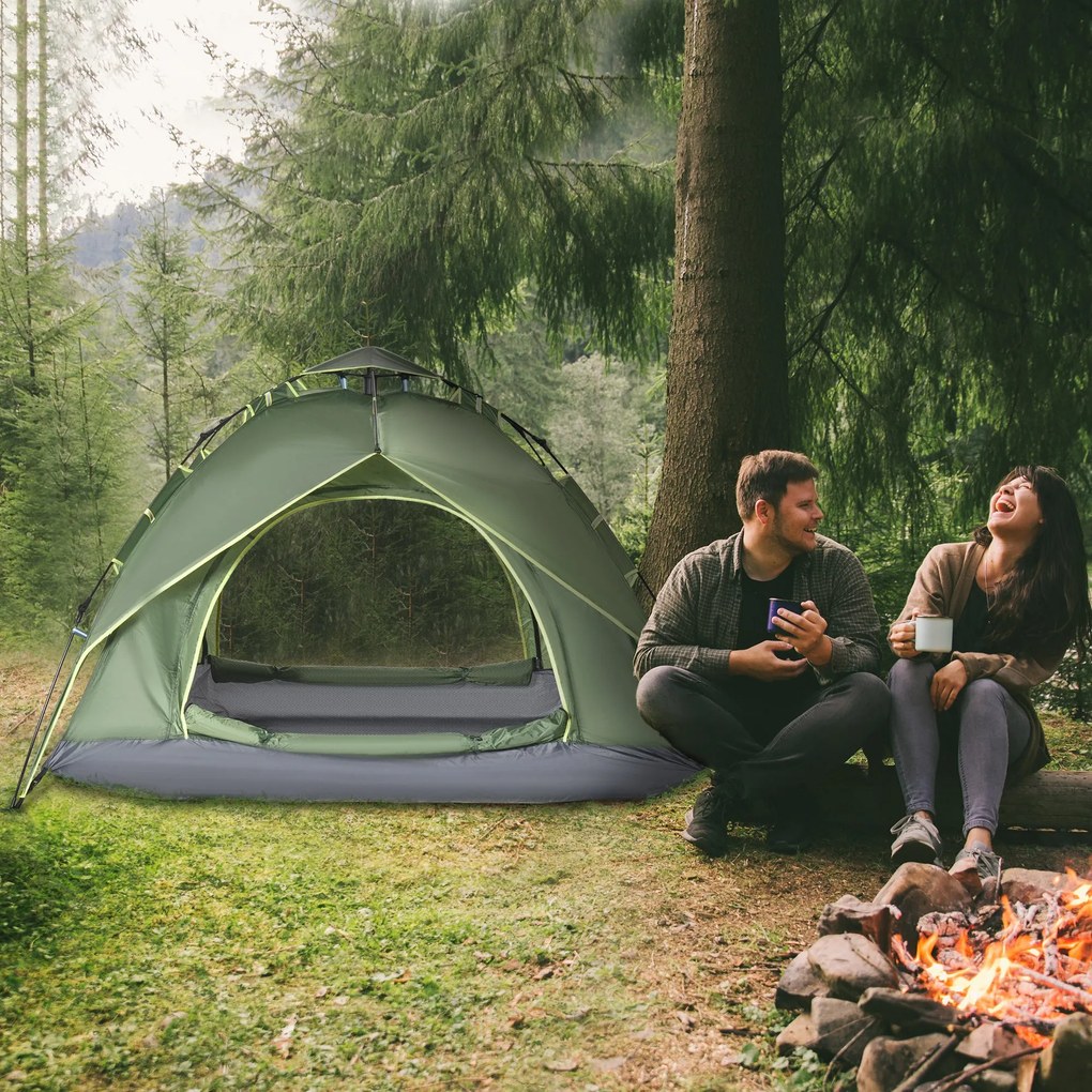 Outsunny kempinkový stan pro 2 dospělé + 1 dítě, nepromokavý, 4 roční období, 210x210x140cm, ideální pro venkovní dobrodružství