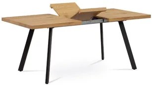 Jídelní stůl 140+40x85x76 cm, MDF deska, 3D dekor dub, kovové nohy, antracitový matný lak