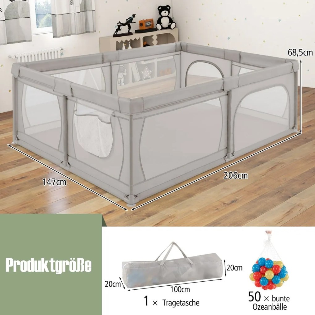 Costway Dětská ohrádka s 50 míčky a 2 dvířky a – 205 × 147 cm