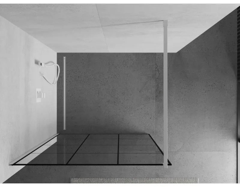 Mexen Kioto, Walk-In sprchová zástěna 110 x 200 cm, 8mm sklo čiré/černý vzor, bílý profil, 800-110-101-20-77