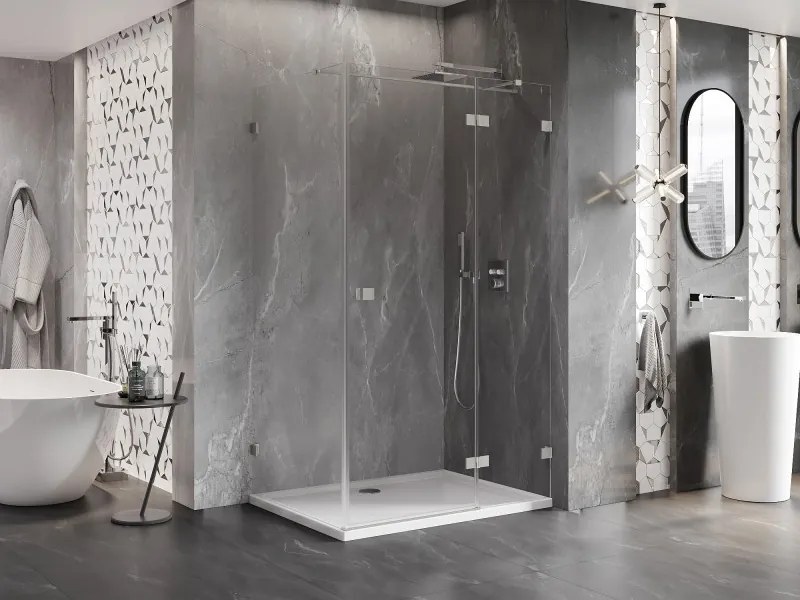 Mexen Lunar T, výklopný sprchový kout pravý 115 x 100 cm, 8mm čiré sklo, ocelový profil, 834T-115-100-97-00-P