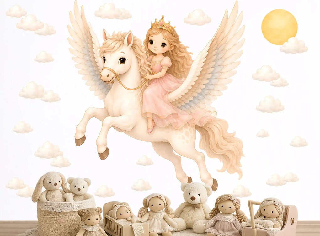 Princezna na Pegasovi dívčí samolepky na zeď arch 42 x 45 cm