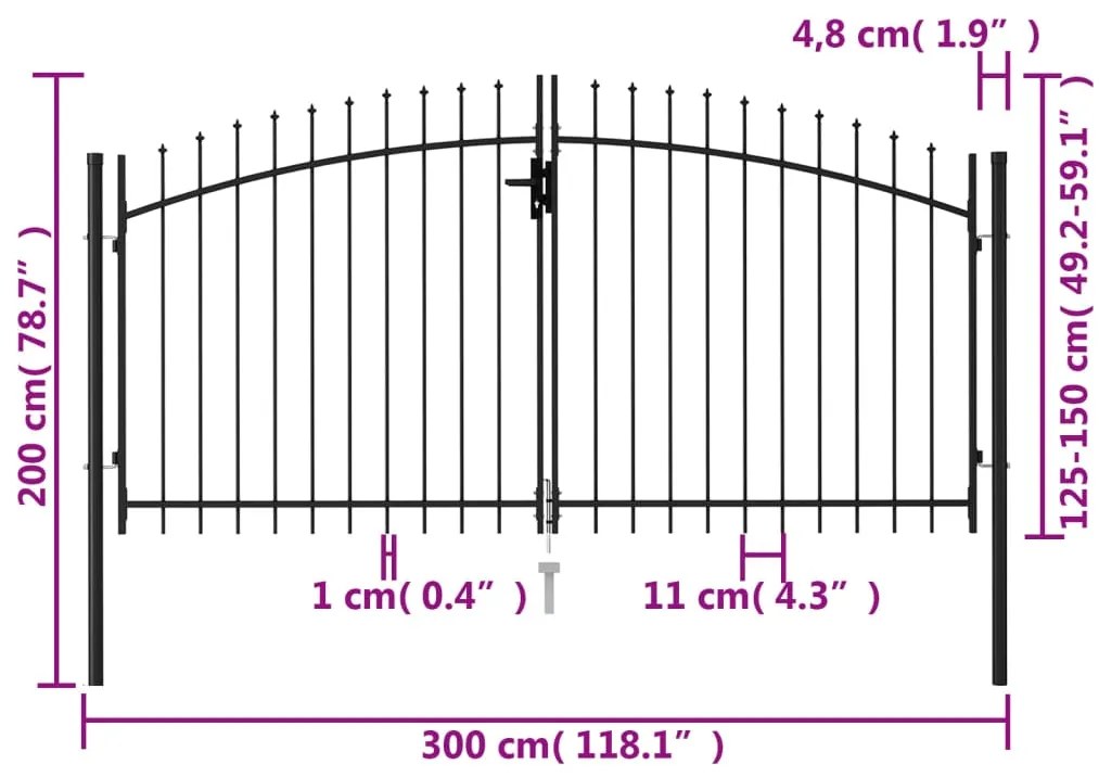 vidaXL Marketos Plotová branka Woerden s dvojitými dveřmi a hroty nahoře 299,5 x 199,5 cm