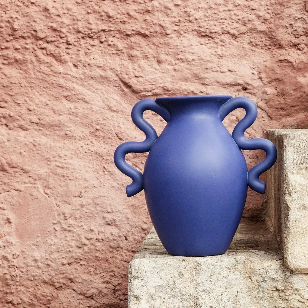 ferm LIVING Keramická váza Verso Bright Blue, modrá barva, keramika