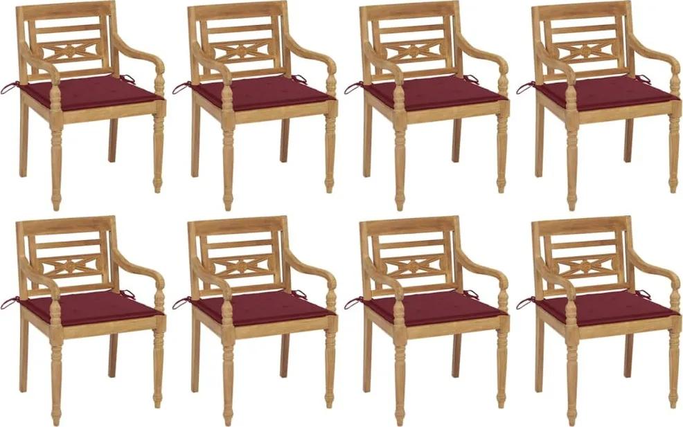 vidaXL Židle Batavia 8 ks s poduškami masivní teakové dřevo [3073354] Barva: Vzor červená kostka