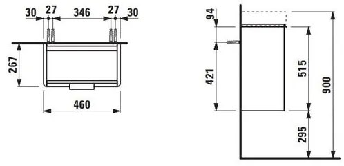 Laufen Base Skříňka pod umyvadlo 46 cm, závěsy vpravo, světlý jilm H4021021102621