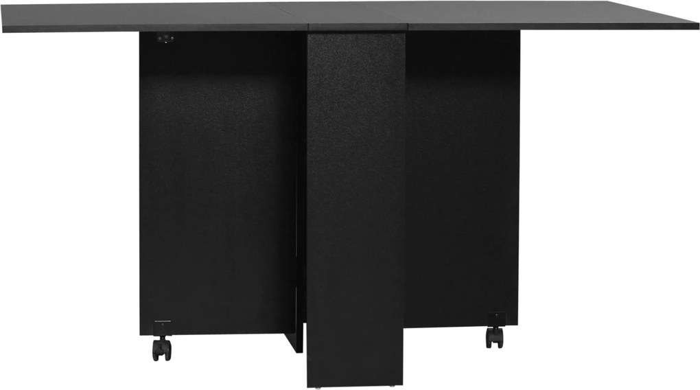 Skládací jídelní stůl HOMCOM s kolečky, skládacími křídly a policemi pro 4-6 osob 75x140x74 cm černý