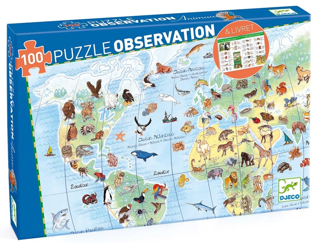 Vyhledávací puzzle s plakátem - Zvířata světa - 100 ks