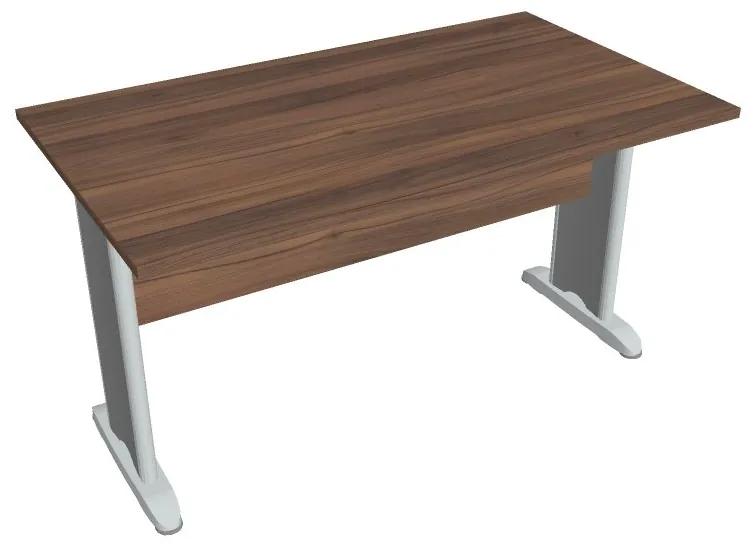 Stůl jednací rovný 140 cm - Hobis Cross CJ 1400 Dekor stolové desky: ořech, Dekor lamino podnože: ořech, Barva nohou: Stříbrná