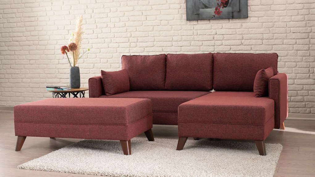 Hanah Home Dvoumístná pohovka BELLA vínová pravá 205 cm s taburetem 825BLC1519