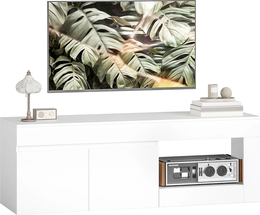HOMCOM moderní TV nábytek do obývacího pokoje s 2 dveřmi, otevřeným oddílem, pro televizory až do 152,4 cm, 140x40x48 cm, bílý