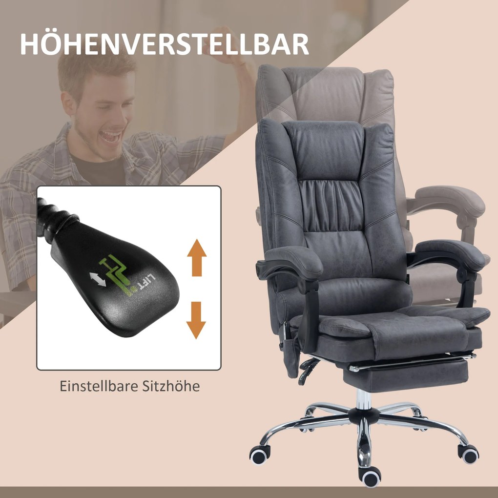 Vinsetto Kancelářská Židle s Vzduchovým Masážním Ergonomickým Designem, S Hřejivým Bederním Polštářem, Funkcí Nákledu, Opěrkou na Nohy, Výškově Nasta…