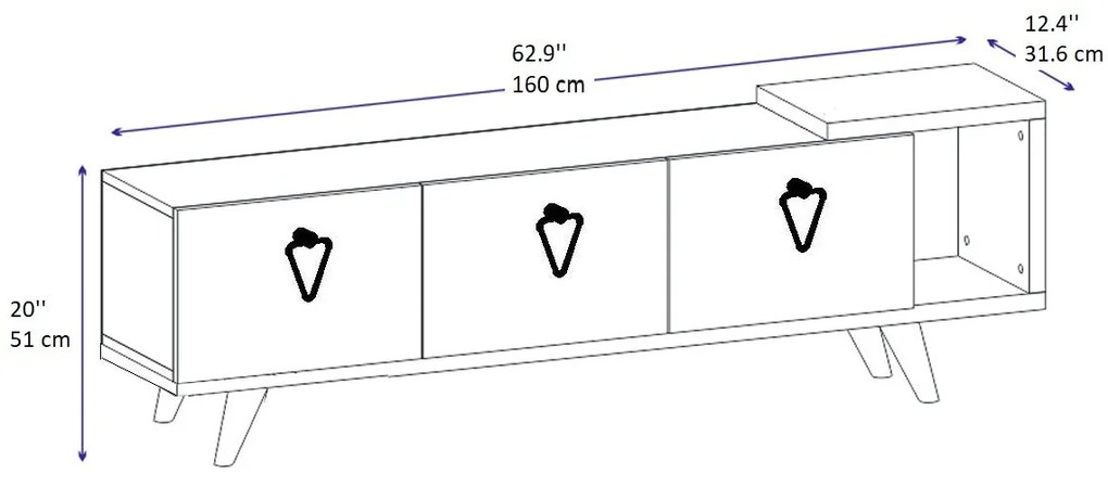 KATERINA TV stolek na nožičkách, ořech / černý mramor