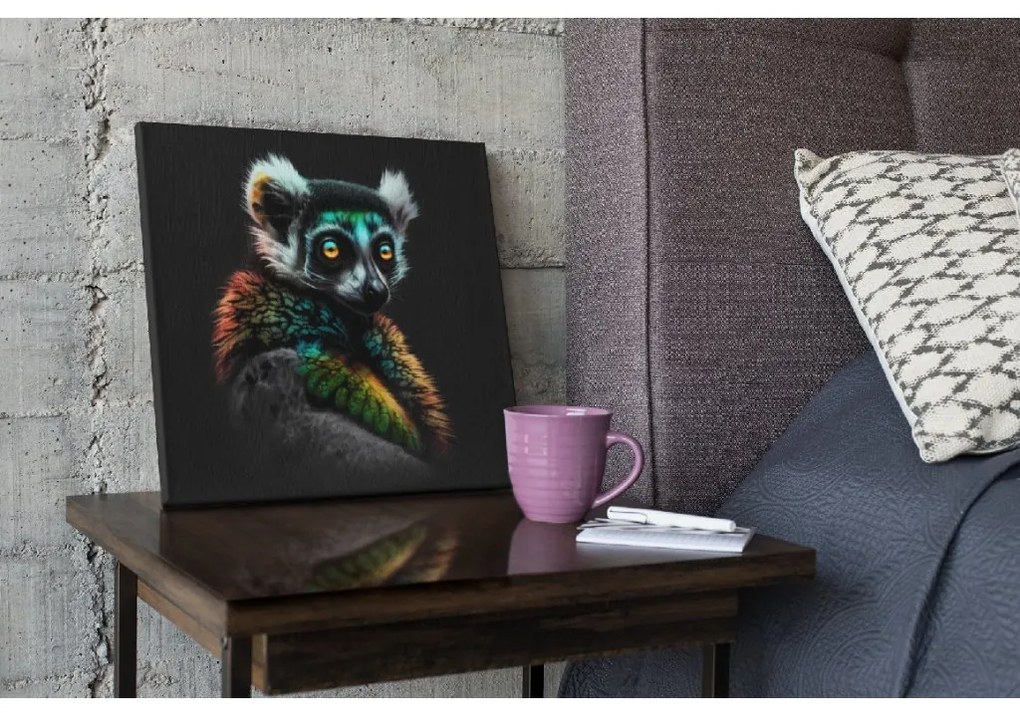 Obraz na plátně - barevný Lemur FeelHappy.cz Velikost obrazu: 80 x 80 cm
