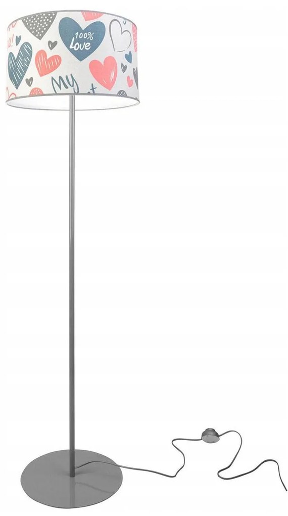 Dětská stojací lampa Heart, 1x bílé textilní stínítko se vzorem, (výběr ze 2 barev konstrukce), o, p