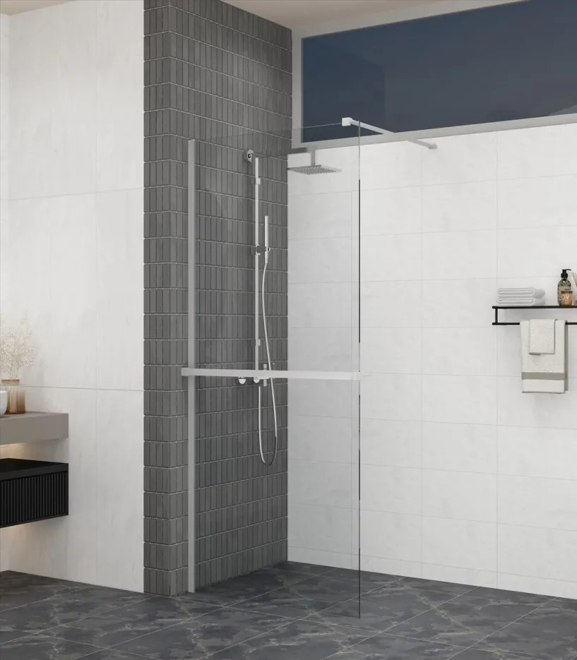 Erga Paris, sprchová zástěna Walk-In 30x200 cm, 8mm šedé sklo, bílý matný profil, ERG-V02-PARIS-030x200-GR-WH