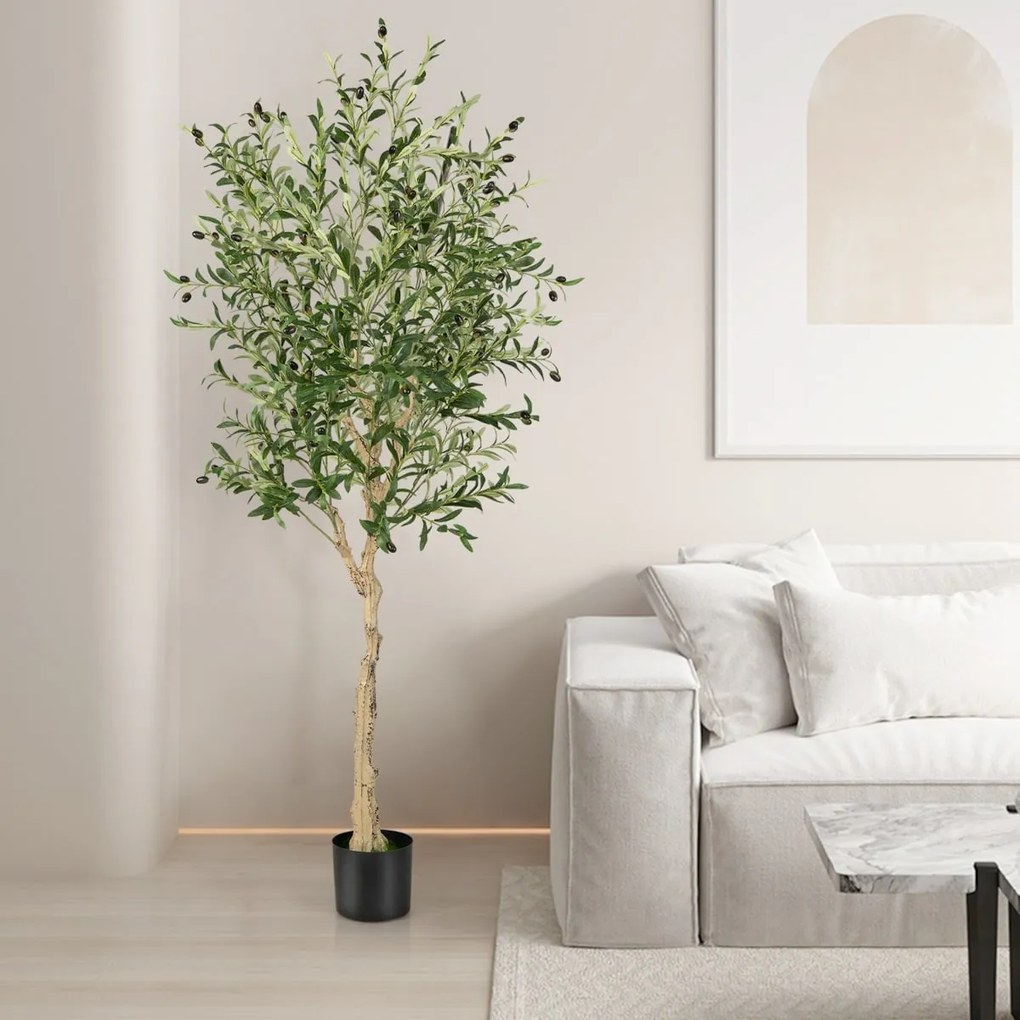 Costway Umělý olivovník s 1296 listy a 72 plody Olivovníky 182 cm, zelený
